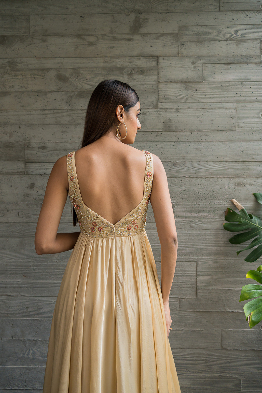 Beige Floral Jaal Anarkali- EC-AK-PCH22-O6- Beige – Easestudio