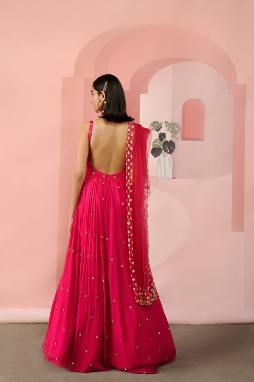Hot Pink Square Neck Anarkali- EC-AK-FRH-05- RaniPink – Easestudio
