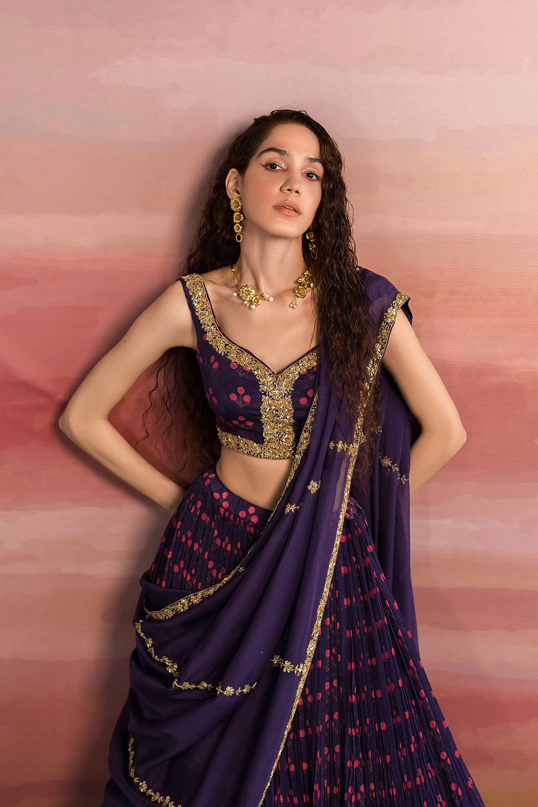 Purple Printed Ghagara Set- EC-LH-SEH22-35- Purple – Easestudio
